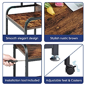 Fannova Printer Stand, 3 Tier Printer Cart with Storage Shelf, Rolling Printer Table with Wheels for Home Office Organization, Stand for Heat Press Microwave, Industrial Style