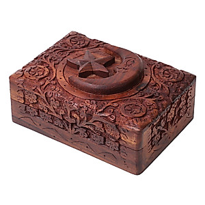 Artisans Of India Wooden Trinket Box 7 x 5 inches Sheesham Wood Jewelry Organizer Keepsake Box Treasure Chest Trinket Holder Watch Box Storage Box Beautifully Carved in Moon Theme