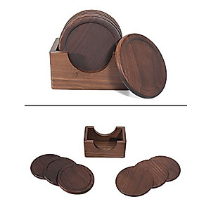 100% Natural Wood Coaster,Coffee Coaster, Beer Coaster.Walnut Dark Wood Coaster, 7-Piece Coaster Set, Holder Included (Black Walnut)