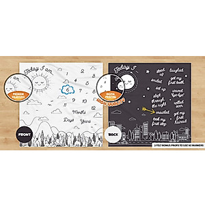 Double Sided Monthly Baby Milestone Blanket- Month Blanket for Baby Pictures | Photo Blanket with Baby Photo Props | Monthly Blankets for Newborns | Baby Boy Girl Milestone Blanket (Black & White)