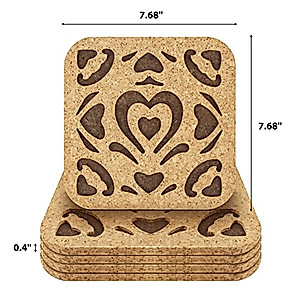 NTReasy 5pcs Cork Trivet, High Density Thick Cork Coaster Set for Hot Dishes and Hot Pots, 7.68in Boho Square Heat Resistant Multifunctional Cork Board, Hot Pads for Kitchen Table Countertop