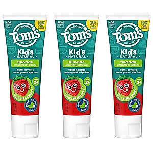 Tom's of Maine ADA Approved Fluoride Children's Toothpaste, Natural Toothpaste, Dye Free, No Artificial Preservatives, Silly Strawberry, 5.1 oz. 3-Pack (Packaging May Vary)