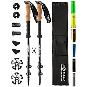 Foxelli Hiking Poles – Lightweight & Collapsible with Comfortable Cork Grips, Easily Adjustable for All Heights, Includes Carry Bag and Accessories