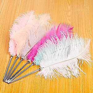 Rgontar Feather Pen Black Ink Ballpoint Pen Wedding Signing Pen for Wedding Bridal(White)