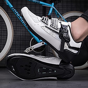 SDEQA Mens Womens Cycling Shoes Road SPD Bike Cycling Shoes Compatible with Peloton Bike SPD & Look ARC Delta for Indoor Outdoor,White,6