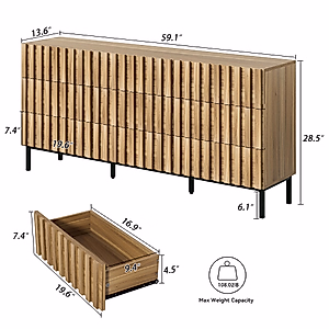 UEV 9 Drawer Dresser for Bedroom, Mid Century Style Fluted Dresser,59" Dresser with 9 Drawers,Long Chest of Drawers TV Stand Dresser for Bedroom,Living Room,Hallway