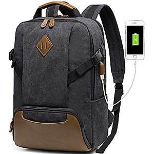 Kasqo Laptop Backpack 15.6 Inch Canvas Waterproof Anti Theft Business Travel College School Computer Bookbag Carry on Bag with USB Charging Port for Women Men, Black