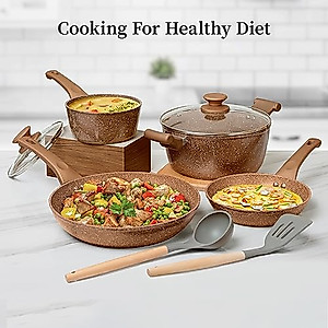 Innerwell Pots and Pans Set, 8 Pieces Non Stick Cookware Set, Gold Granite Stone Nonstick Cookware Set, Induction kitchen Cookware Sets, Cooking Set W/Frying Pan, Saucepan, Casserole, PFOA&PFAS Free