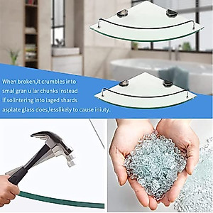 WAKLOND Bathroom Shelves, 2-Tier Glass Corner Shelf Wall Mounted,Corner Shower Shelf Tempered Glass Shelf for Storing Seasoning Bottle/Brush/Shower Gel/Soap/Shampoo (Silver) (Sliver-2)