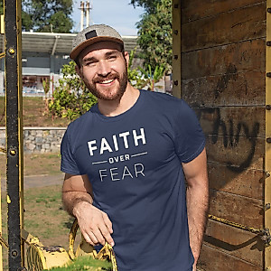 Faith Over Fear T Shirts - Slim Unisex Cotton Casual Shirt - Short Sleeves Crew Neck Soft Fitted Jesus Bible Tee Tops - Breathable Christian Shirts for Women & Men - Moisture Wicking Odor Protection