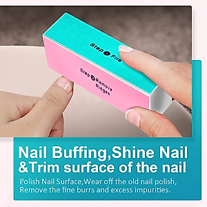 Nail File and Polishing Buffer Block Set,2pcs 4 Way Nail Buffing,Polish Nail Surface Shine Nail,Remove ridegs & 10pcs Double Sided 100/180 Grit Nail File Emery Board Filer,Nail Care Tools