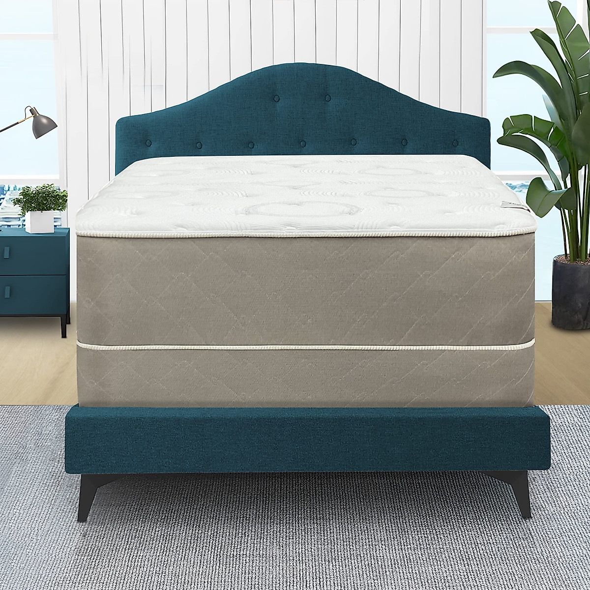 Greaton 14" Firm Hybrid Mattress with Box Spring, Stable and Comfortable Double Sided Bed Mattresses, Provide Equal Level Body Support and Correct Posture, Fully Assembled Bedding, White, Full XL