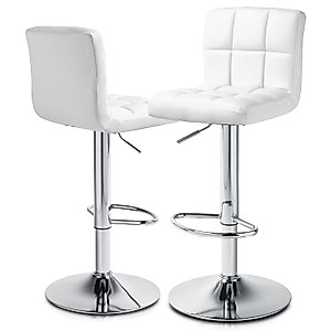 MoNiBloom Barstools Set of 2, Square PU Leather Adjustable Bar Stools with Back, Counter Height Swivel Stool, Barstools for Kitchen Counter, White