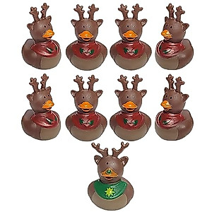 Cool Winter Holiday Christmas 9 Reindeer Rubber Duckies (2") Standard Size. (9 Pack) Cute Duck Bath Tub Pool Toys. (Reindeer Rubber Ducks)
