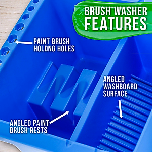 U.S. Art Supply 12 Hole Multi-Function Plastic Brush Washer, Cleaner and Holder with Palette Lid - Clean, Dry, Rest, Store, Hold Artist Paint Brushes - Cleaning Acrylic, Watercolor, Oil Painting