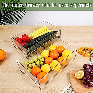 Totexil Fridge Drawers, 2 Pack Clear Stackable Pull Out Refrigerator Organizer Bins, BPA-Free Plastic Pantry Organization and Storage, Clear Storage Bins with Drawers for Kitchen Cabinet Office(Large)