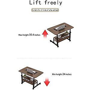 Adjustable Table Student Computer Desk Portable Home Office Furniture Small Spaces Sofa Bedroom Bedside Learn Play Game Desk on Wheels Movable with Storage Size 31.5 * 15.7 Inch Brown