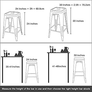 Devoko Metal Bar Stool 30'' Indoor Outdoor Stackable Barstools Modern Industrial Square Wood Top Bar Stools Set of 4 (30 inch, Gun)