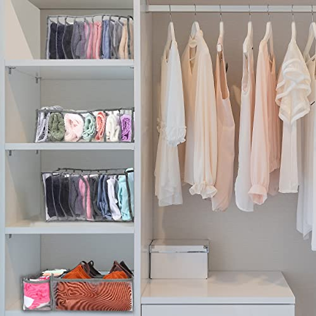 Roowest 24 Pcs Wardrobe Clothes Organizer Closet Organizers Foldable Washable Drawer Dividers for Clothes Drawer Organizer Clothes Jeans Organizer for T-Shirts,Jeans,Pants (6, 7, 11 Grids)