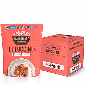 Miracle Noodle Fettuccine Shirataki Konjac Pasta Noodles - Ready-To-Eat, Plant Based, Keto, Vegan, Gluten-Free, Low in Carbs & Calories Pasta, Non-GMO, Soy Free, Paleo 7 Oz, 6 Pack