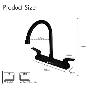 SOLVEX 2 Handle Kitchen Sink Faucet, Matte Black High Arc 360 Swivel Stainless Steel Pipe 3 Hole Kitchen Faucet, Commercial Modern Chrome Kitchen Sink Faucet, SP-80066-N