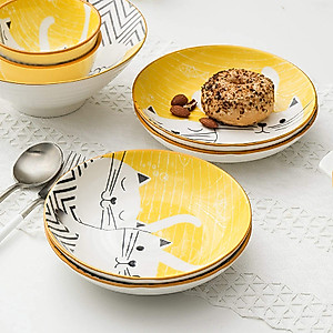 GagalU Porcelain Plate and Bowl Set,Creative Home Dinnerware Set 20 Piece of Cute Hand-Painted Cat Dinner Plate Sets Ceramic Plates and Bowls Sets, Service for 6 Dinnerware Set