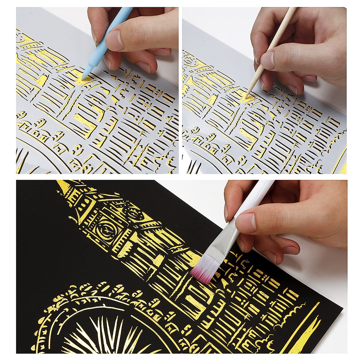 Floral Guard Scratch Paper Arts & Crafts for Kids-15PCS Scratch Paper Off Set Arts & Crafts Supplies Kits with 10 Wooden Stylus and 5 Stencils for Girls Boys DIY Party Games Christmas Birthday Gift