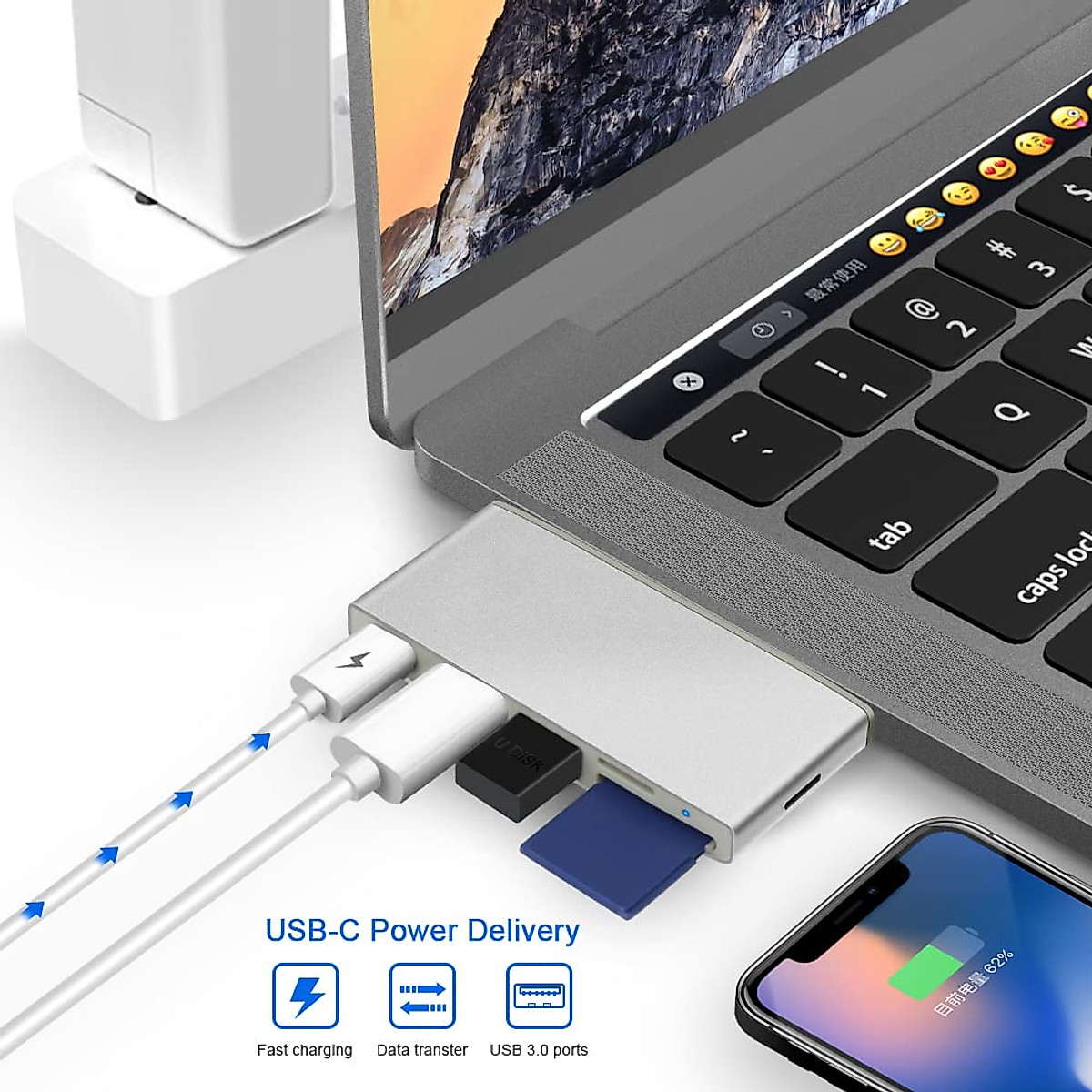 GreenByte USB Type C hubs adapter with micro sd tf slot support Charging 2 port usb 3.0 for macbook pro air mac os