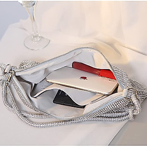 Autumnwell Rhinestone Purse Sparkly Bag Silver Diamond Purses for Women Evening Prom Rhinestone Handbag Hobo Bag