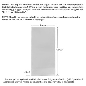 100 Gusset Cello Bags with Ties - 2.8 mil Big Size Gift Wrap Cellophane Bag - Clear Wine Bottle Gift Bags Large for Favor (8" x 16" + 4")