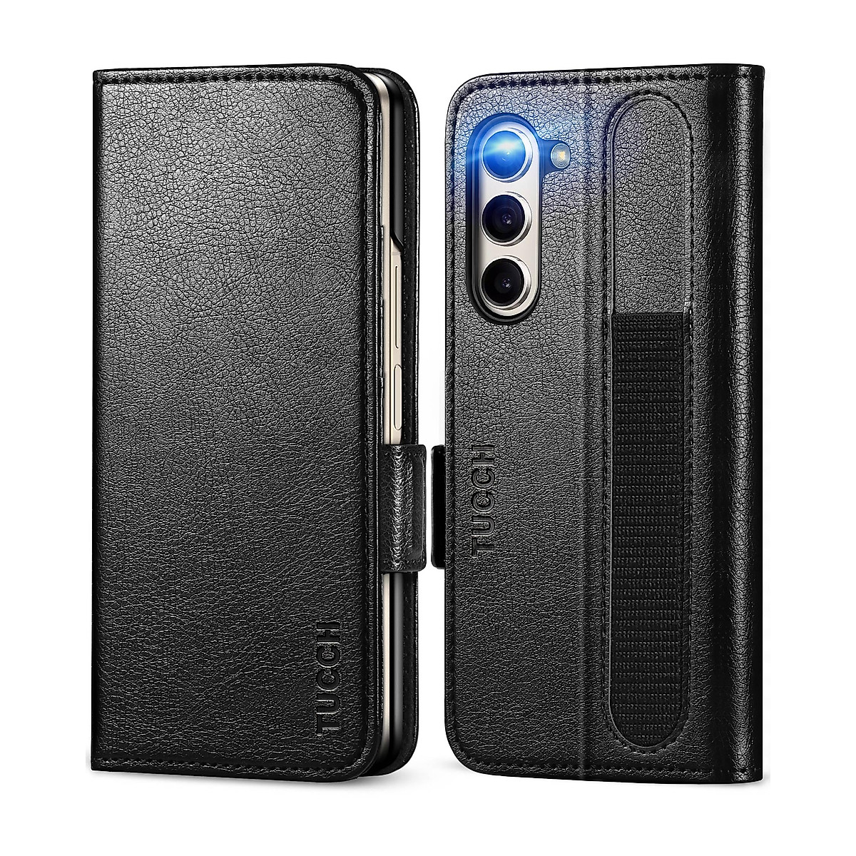 TUCCH Wallet Case for Galaxy Z Fold 5, Shockproof PU Leather Case with S Pen Holder RFID Blocking [Kickstand]Card Slot, PC Shell Flip Cover Compatible with Galaxy Z Fold5 5G 7.6" 2023, Textured Black