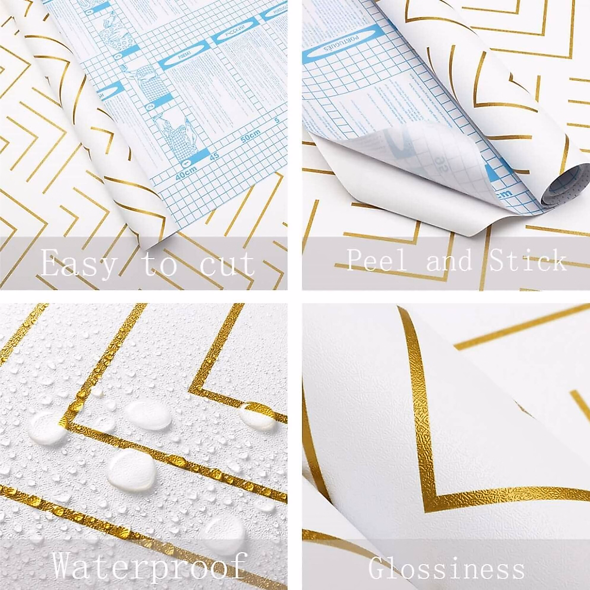 Heroad Peel and Stick Wallpaper Geometric Wallpaper Gold and White Contact Paper Self Adhesive Removable Wallpaper for Cabinets Walls Countertop Waterproof Thicken Vinyl 78.7"x17.3"