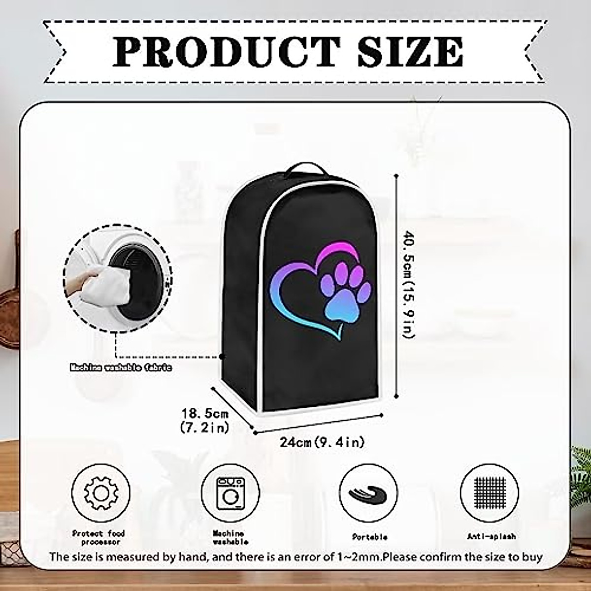 doginthehole Heart Dog Paw Print Blender Cover Dust Cover Small Kitchen Appliance Covers for Stand Mixer or Coffee Machine, Home Blender Dust Covers Food Processor Cover with Top Handle