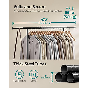 SONGMICS Clothes Rack, Clothing Rack for Hanging Clothes with Wheels, Garment Rack with Extendable Hanging Rail, 99 lb Total Max. Load, 15.7” x 32.7”-47.2” x 61.4”, Ink Black UHSR134B01