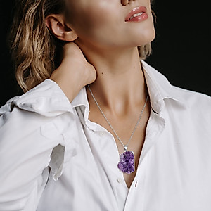 MANIFO Amethyst Raw Crystals Stone Necklace Healing Crystal Cluster Druzy Gemstone Pendant Necklaces for Women Silver