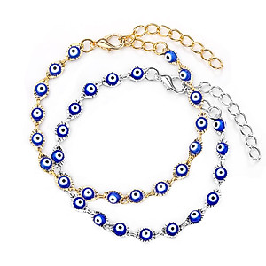 Fuqimanman2020 Evil Eye Bracelet Anklet for Women Gold Silver Blue Multi-Color Evil Eye Link Chain Bracelets Anklet for Women