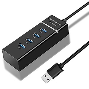 4 Port USB Hub Adapter ,Portable USB Hub,Micro USB 3.0 Hub Multiport Adapter with LED Indicator for Keyboard &Mouse,Printer,USB Fan&Lamp,Camera,Flash Drives, Mobile Hard Disk,and More (Black)