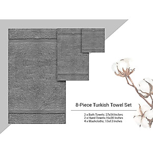 Towel Bazaar Premium Cotton Super Soft and Absorbent Turkish Towels (8-Piece Towel Set, Gray)