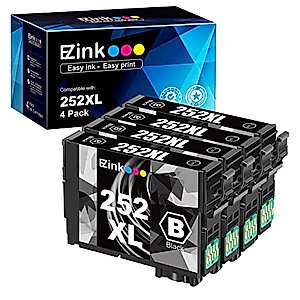 E-Z Ink (TM Remanufactured Ink Cartridge Replacement for Epson 252 T252 T252120 to use with Workforce WF-7110 WF-7710 WF-7720 WF-3640 WF-3620 Standard Capacity (4 Black) 4 Pack
