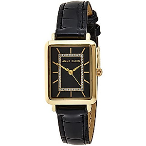 Anne Klein Women's Japanese Quartz Dress Watch with Faux Leather Strap, Black, 14 (Model: AK/3820GPBK)