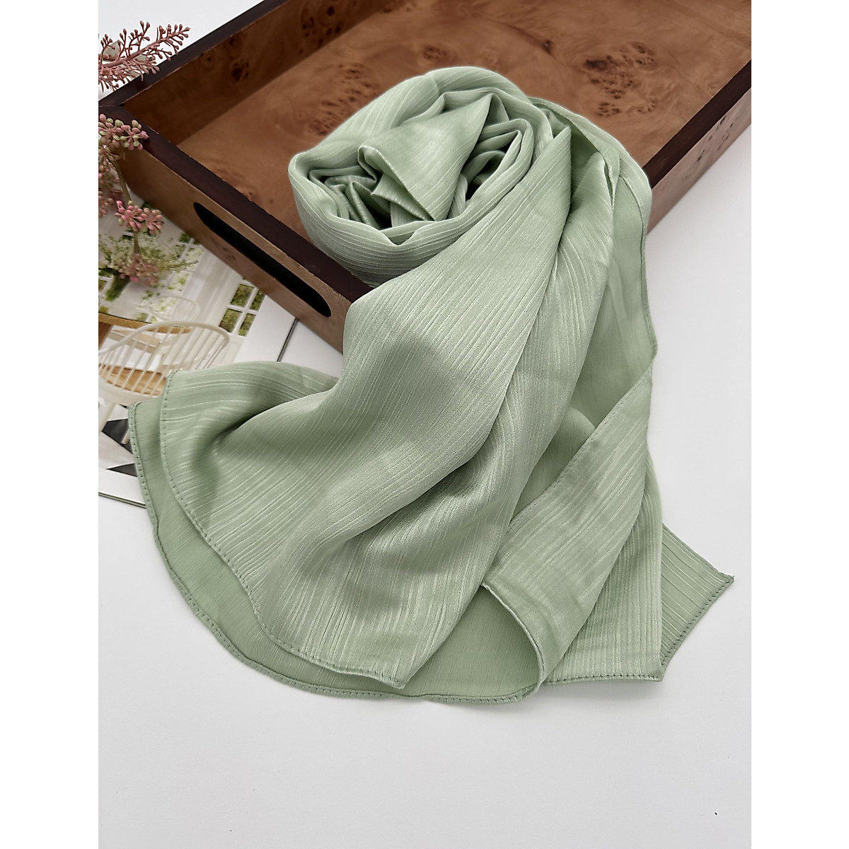 Xirhoot Hijab for Women Hijab Scarf for Women Satin Hijab Texture Satin Crepe Hijab (Sage)