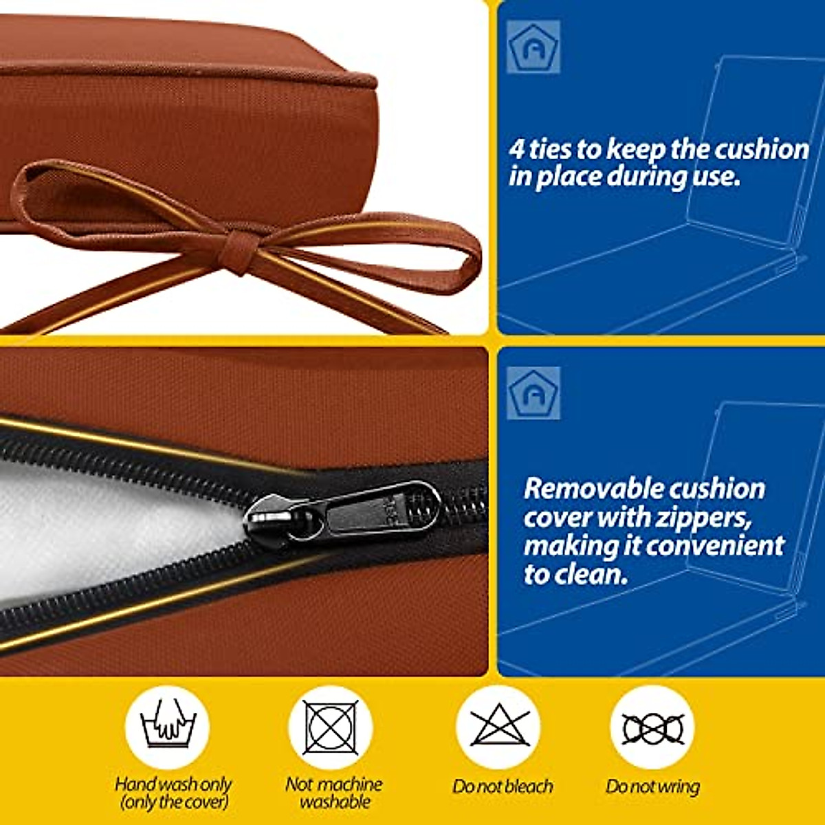 AAAAAcessories Outdoor Chaise Lounge Cushions for Patio Furniture Lounge Chairs, Water Resistant Fabric, 72 x 21 x 3 Inch, Rust