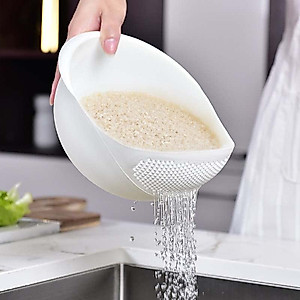 Plexel Colander Food Grade Plastic Rice Beans Peas Washing Filter Strainer Basket Sieve Drainer Cleaning Gadget Kitchen Accessories Rugged and easy to use (Nordic Green) 9x6
