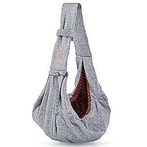 Dog Cat Sling Carrier, Subway Hands-Free Dog Cat Carrying Bag, Double-Sided Reversible Soft Fabric Puppy Sling, Outdoor Breathable Cotton Carrier for Small Dog Cat Pet