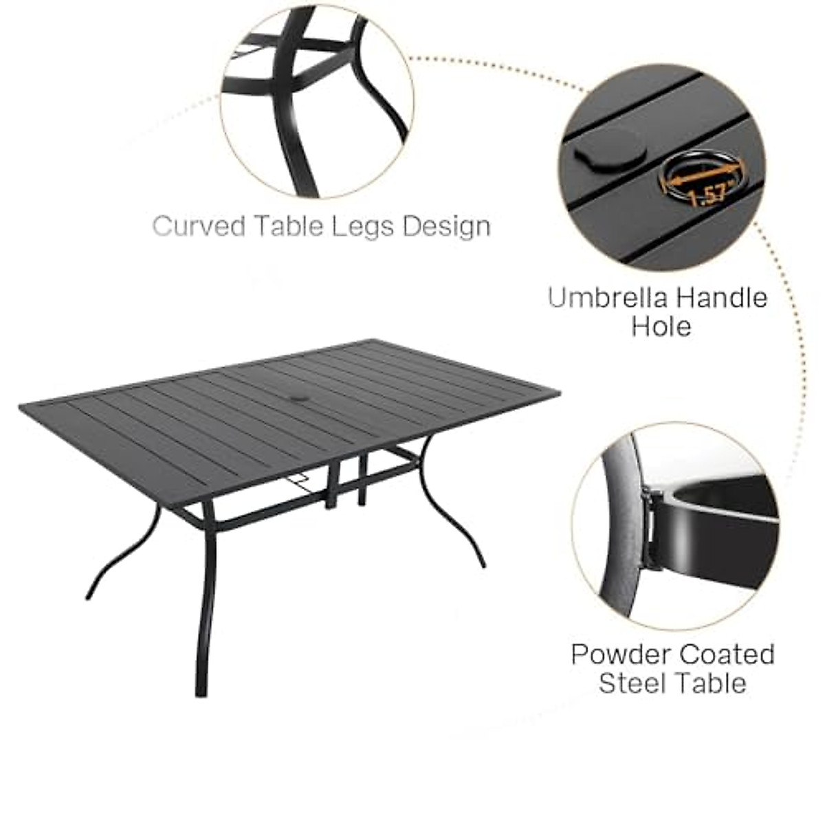Anmutig 7 Pieces Outdoor Patio Dining Set for 6 Patio Dining Metal Chairs & 1 Rectangle Outdoor Dining Table with 1.57" Umbrella Hole for Backyard Bistro Outdoor Furniture Garden