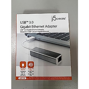 j5create USB 3.0 to RJ45 Gigabit Ethernet Adapter, 10/100/1000 Ethernet LAN Network Adapter for Mac, Windows 11/10/8.1/7, Chrome OS, Desktop, Laptop (JUE130)