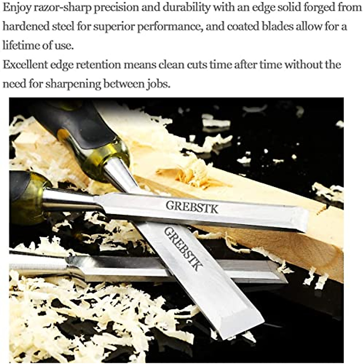 GREBSTK 4 Piece Professional Wood Chisel Tool Sets Sturdy Chrome Vanadium Steel Chisel Woodworking Tools, 1/4 inch,1/2 inch,3/4 inch,1 inch