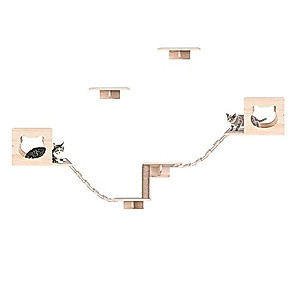 PETKABOO Cat Wall Furniture, Cat Wall Shelves, Floating Cat Wood Climb Furniture, Cat Wall-Mounted Playing Climber, 2 Cat Houses & 4 Cat Shelves & 2 Ladders & 1 Cat Scratching Post