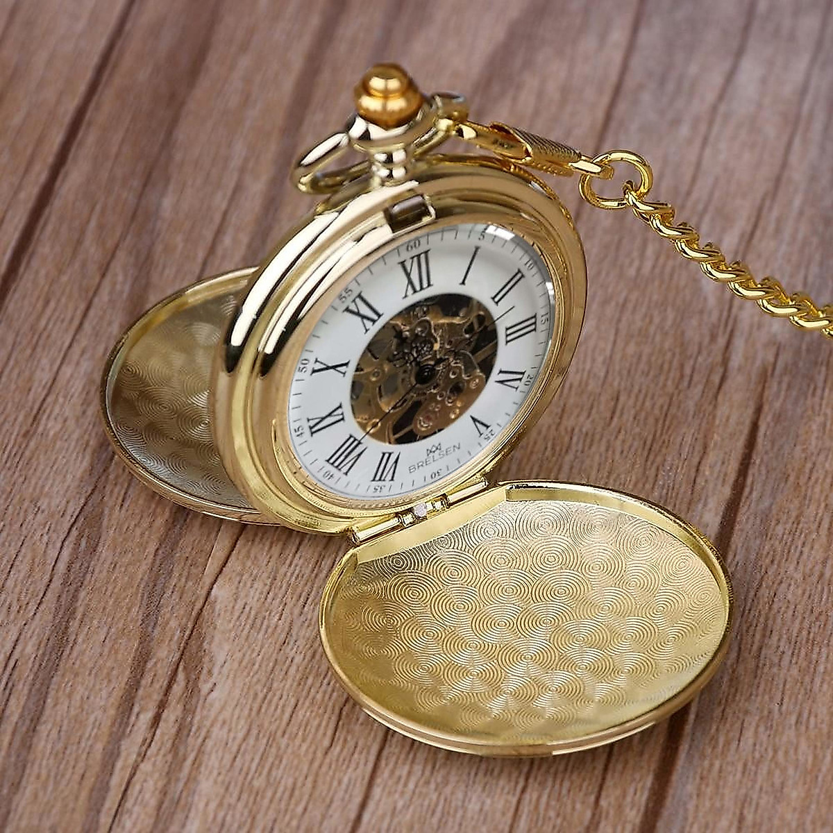 Brelsen Royal Gold Double Hunter Mechanical Pocket Watch