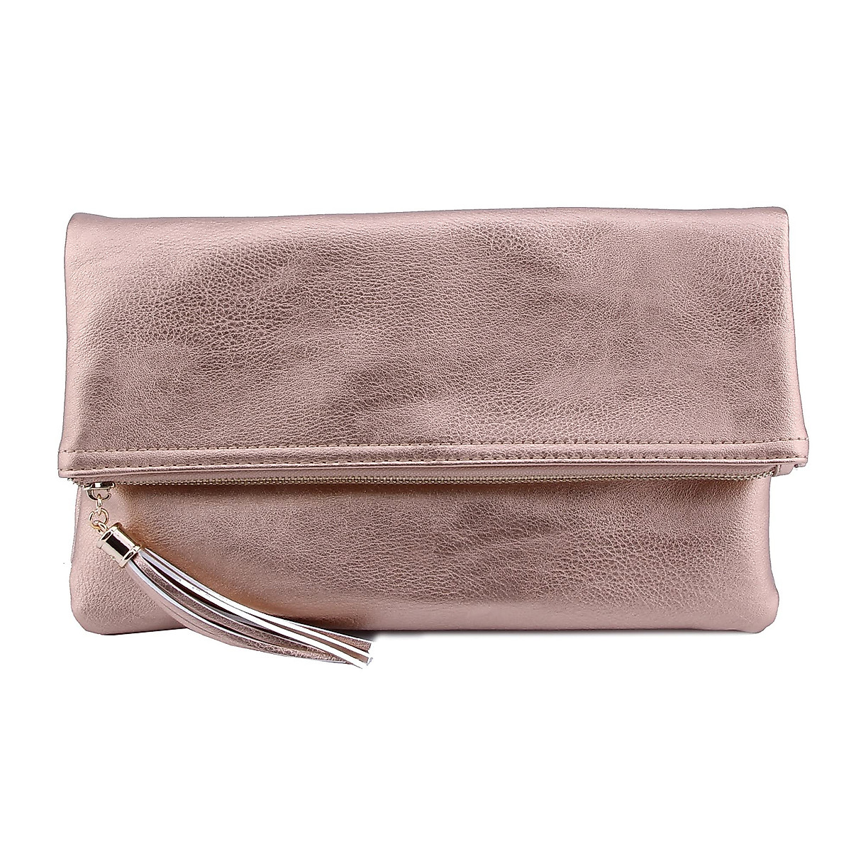 Solene Large Foldover Wristlet Clutch Crossbody Bag with Chain Strap -LP048(1-Rose Gold-LP)